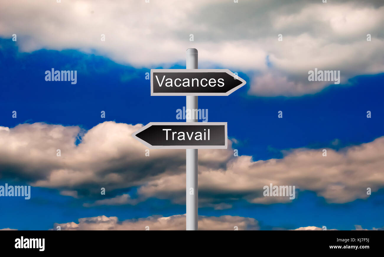 Holiday direction road sign on a sky background with clouds Stock Photo ...
