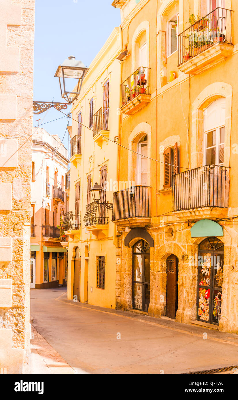 beautiful, picturesque street, narrow road, colorful facades of ...