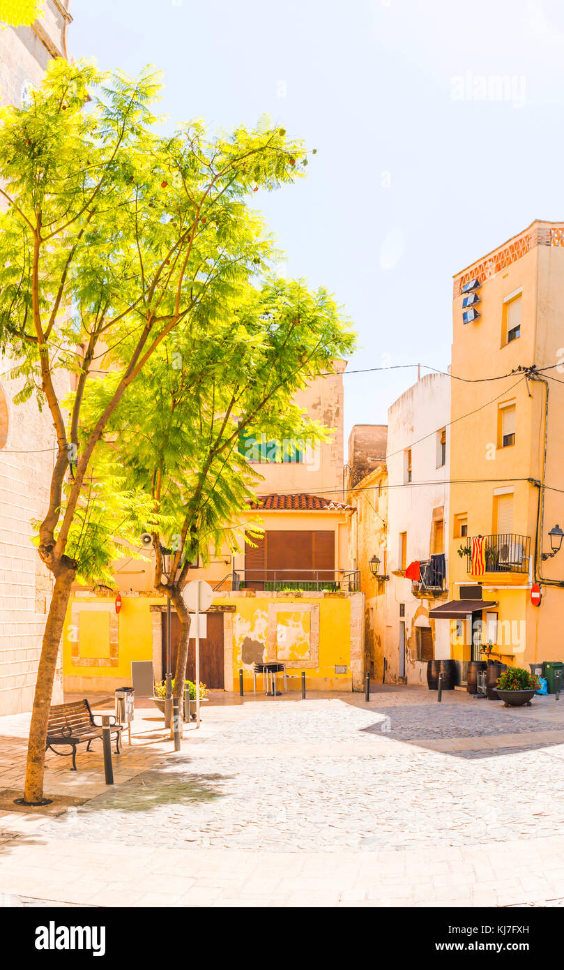 beautiful, picturesque street, narrow road, colorful facades of ...