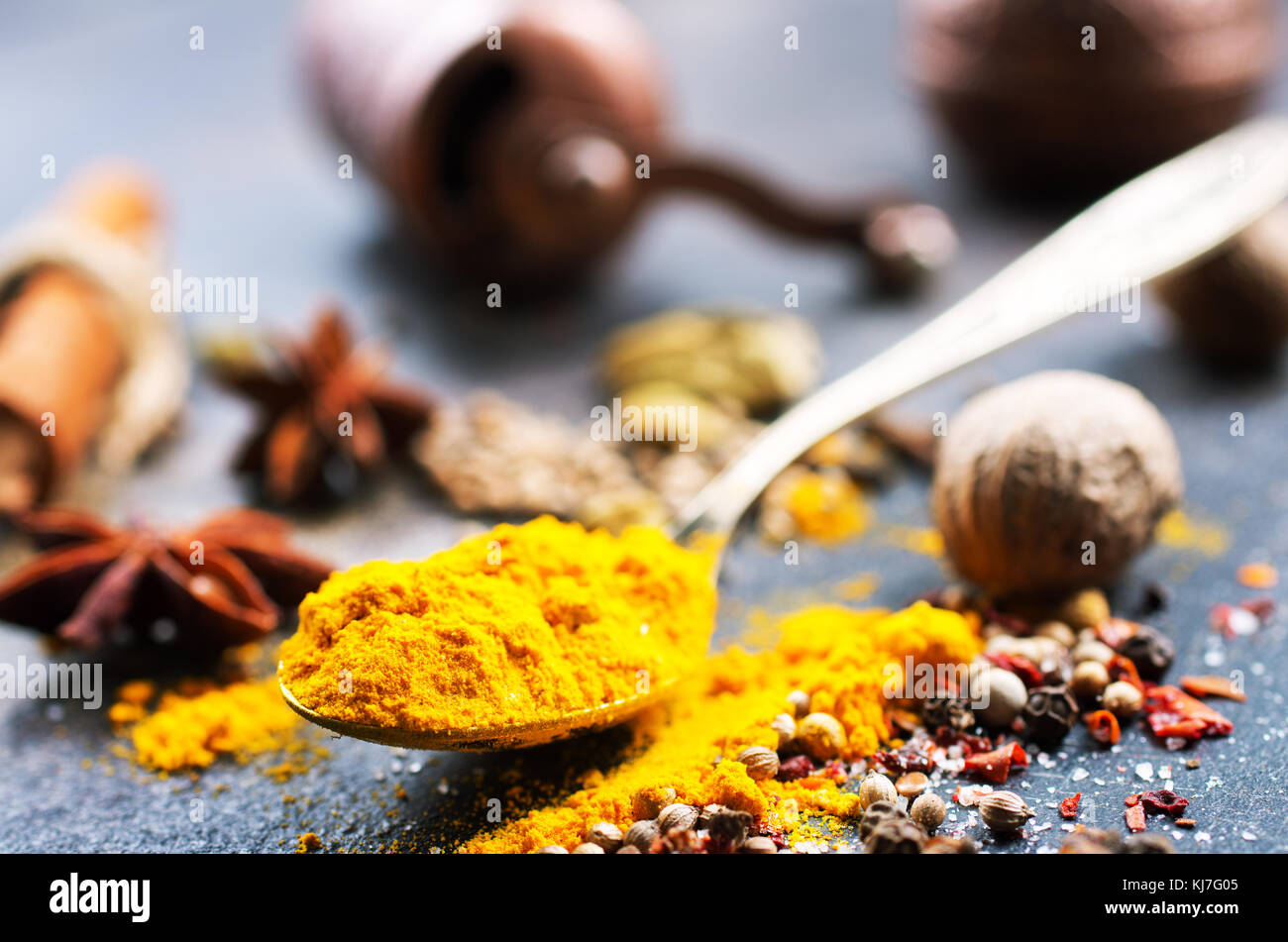 aroma spice, garlic and salt on a table Stock Photo - Alamy