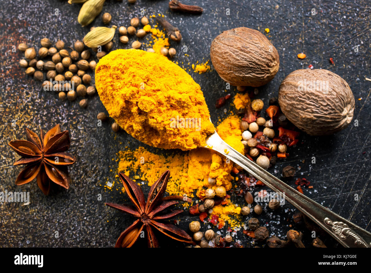 aroma spice, garlic and salt on a table Stock Photo - Alamy