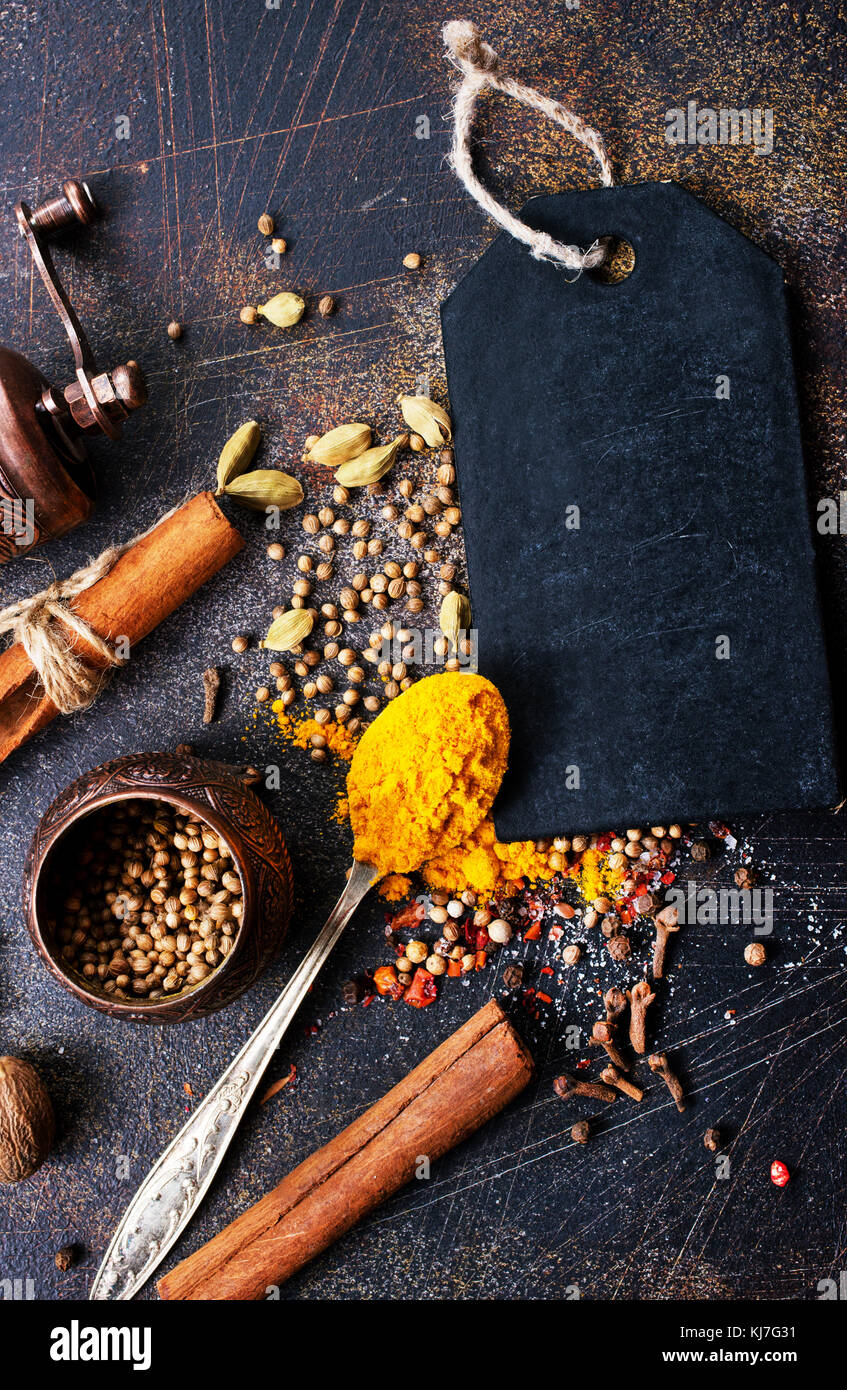 aroma spice, garlic and salt on a table Stock Photo - Alamy