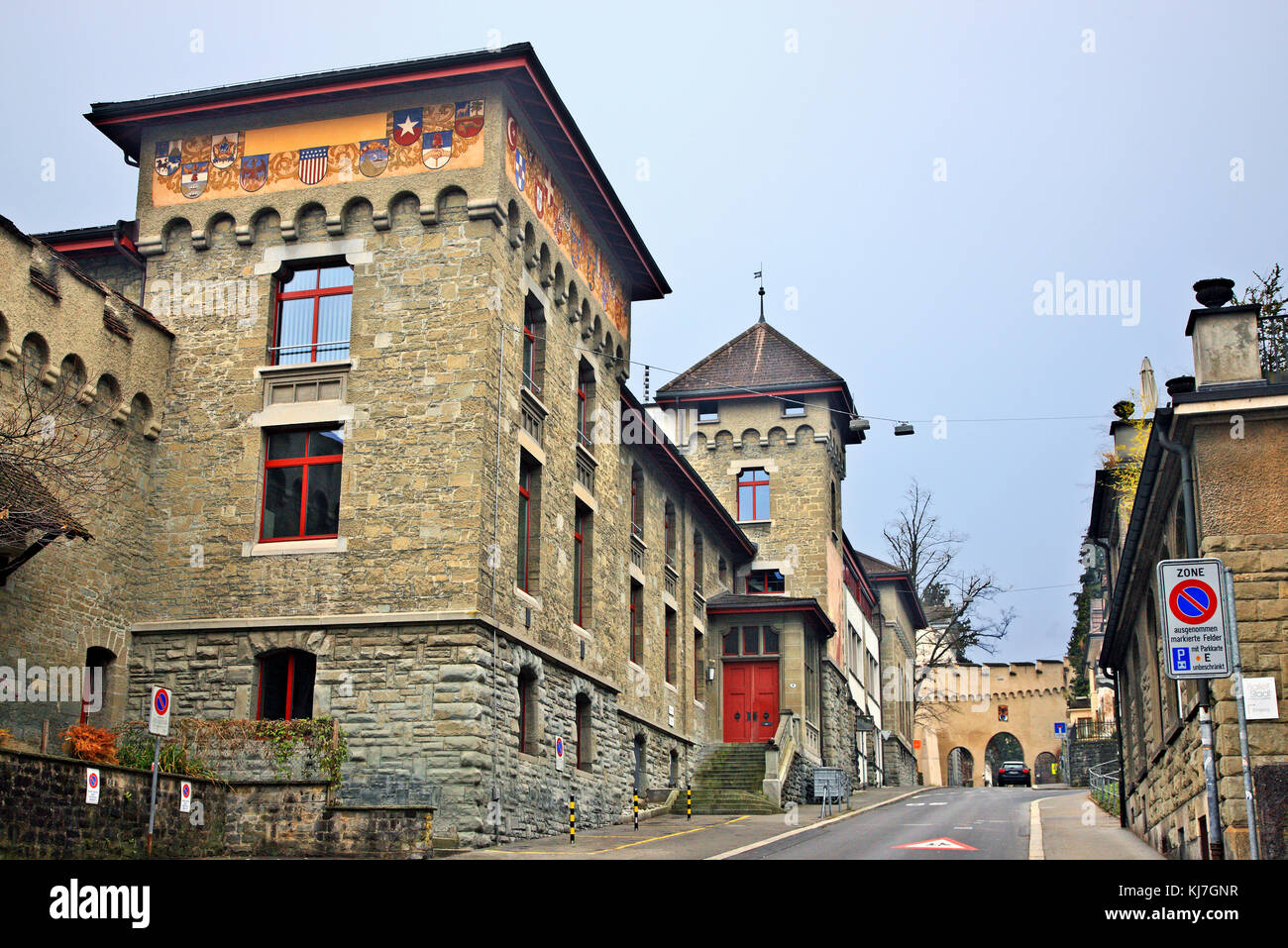 Walking at Museggstrasse, the street leading to the Museggmauer, the ...