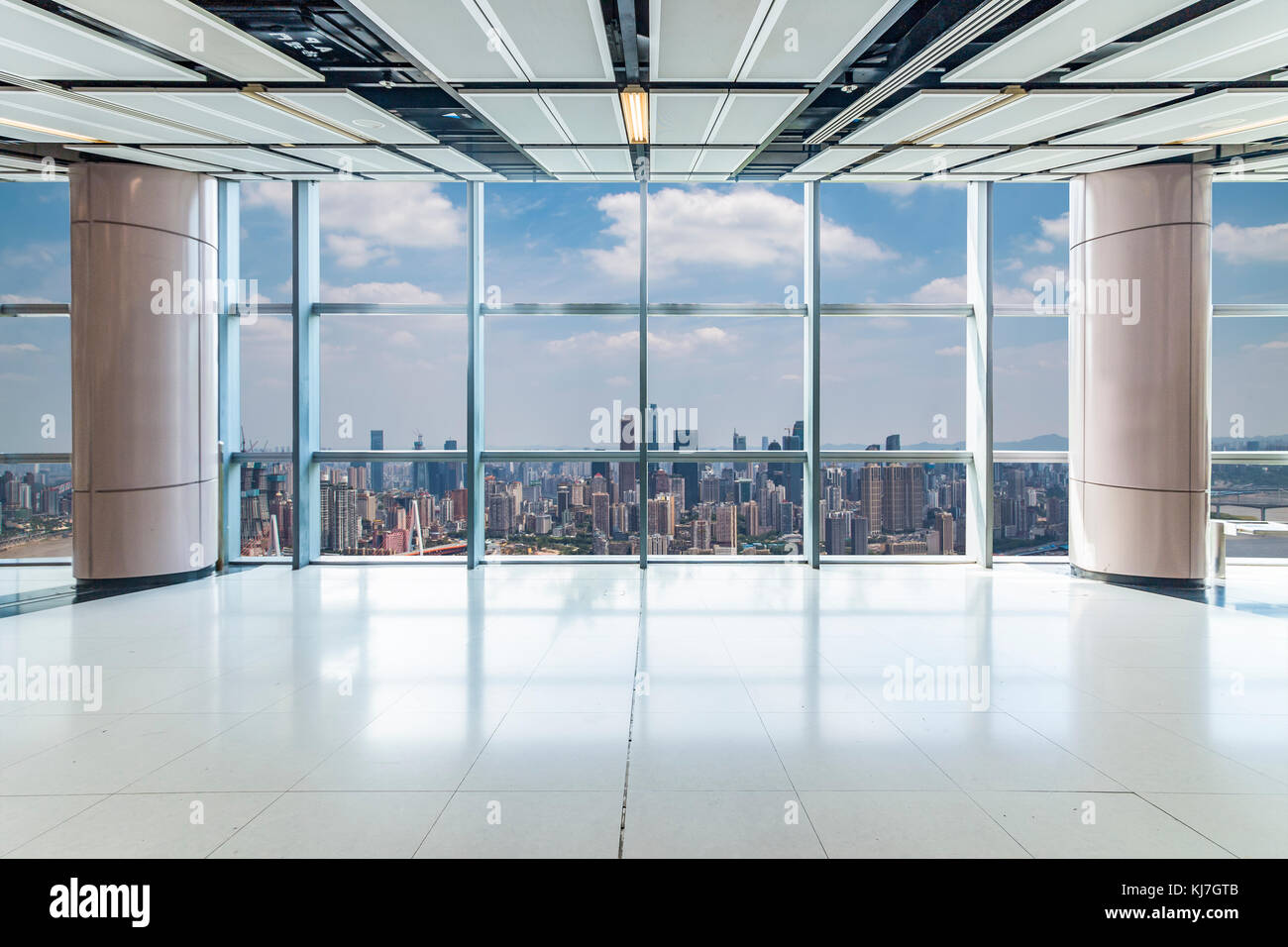Panoramic skyline and buildings from glass window，chongqing city，china ...