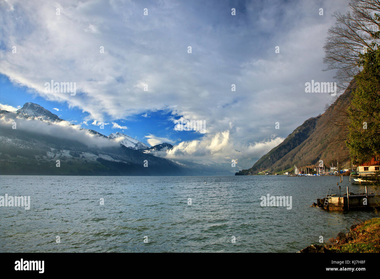 The point where Uri lake (Urnersee) meets Lucerne lake. Photo taken at ...