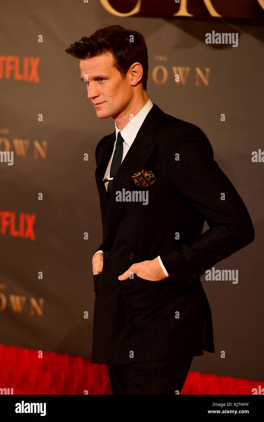 Matt Smith attending the season two premiere of The Crown at the Odeon ...