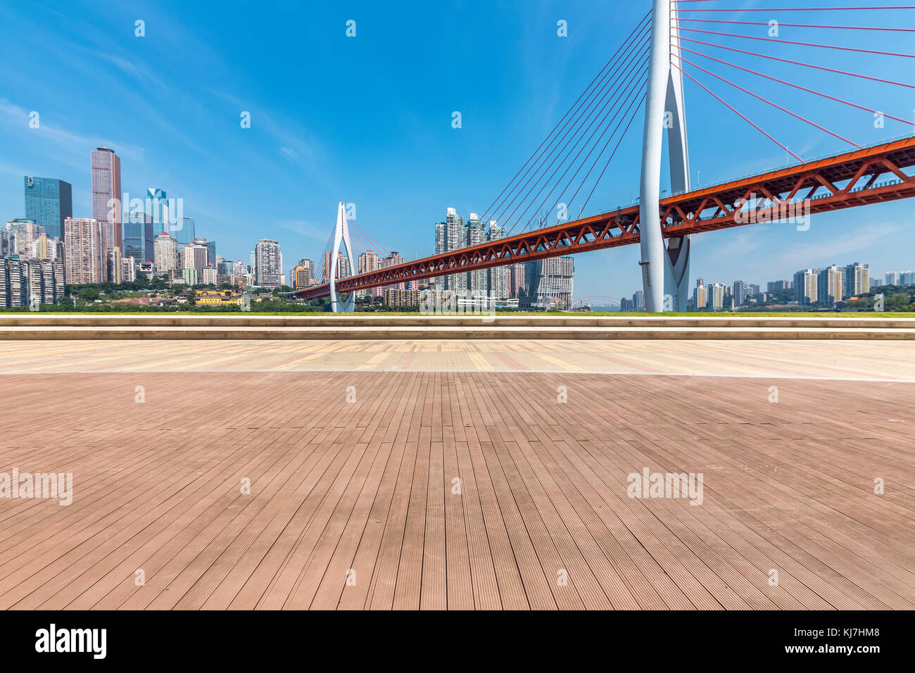 Panoramic skyline and buildings with empty concrete square floor ...