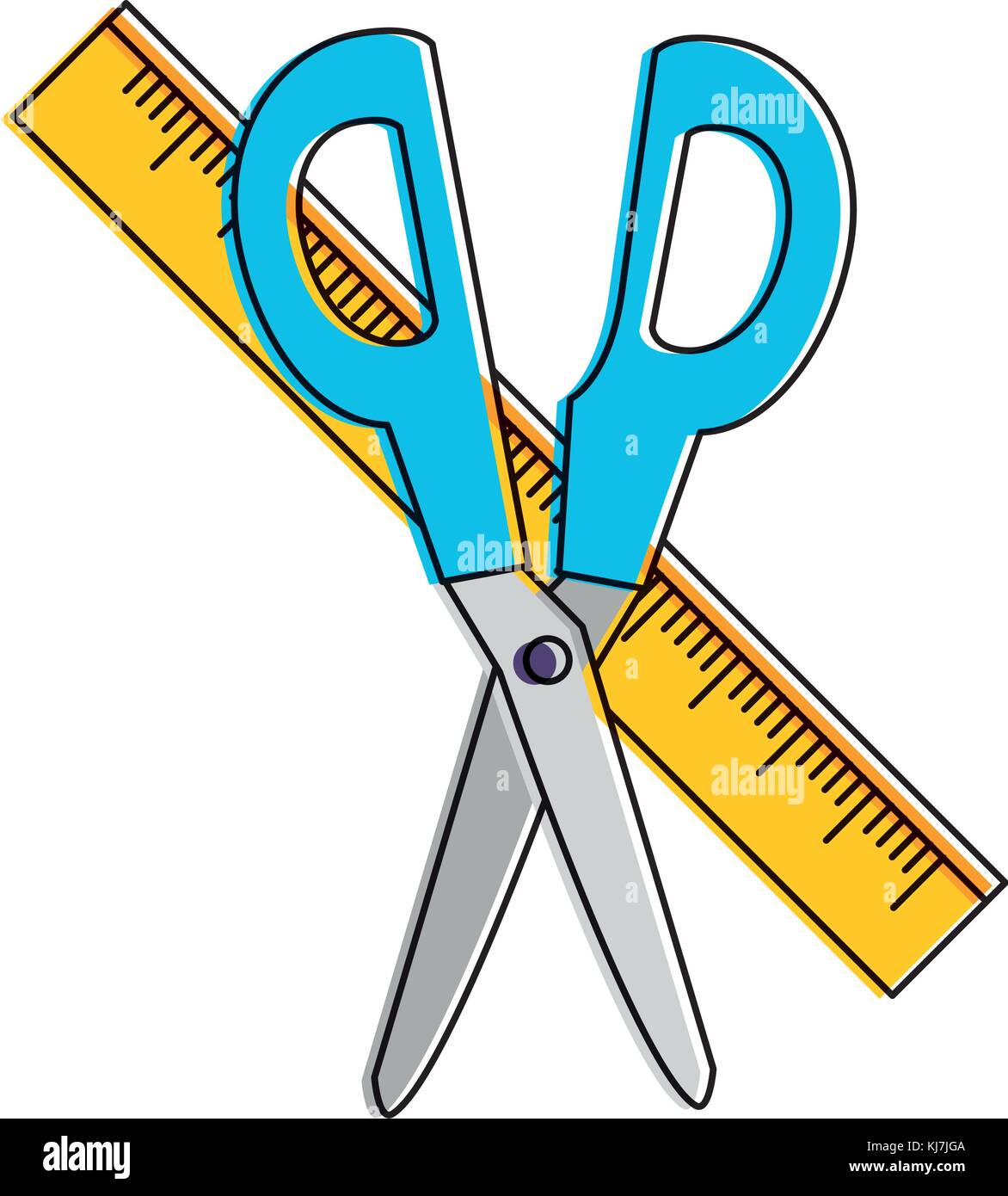 Scissor and ruler of tool instrument and cut theme Isolated design ...
