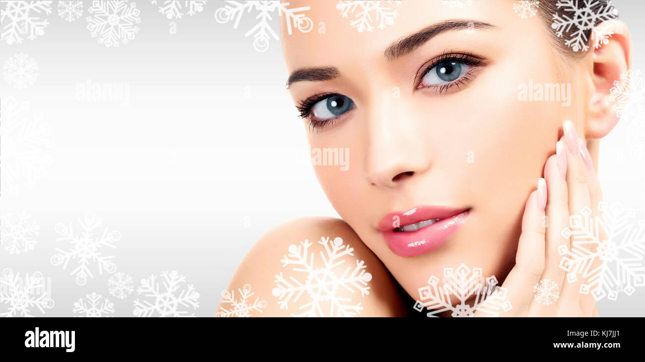 Closeup headshot portrait of a beautiful woman with beauty face and ...