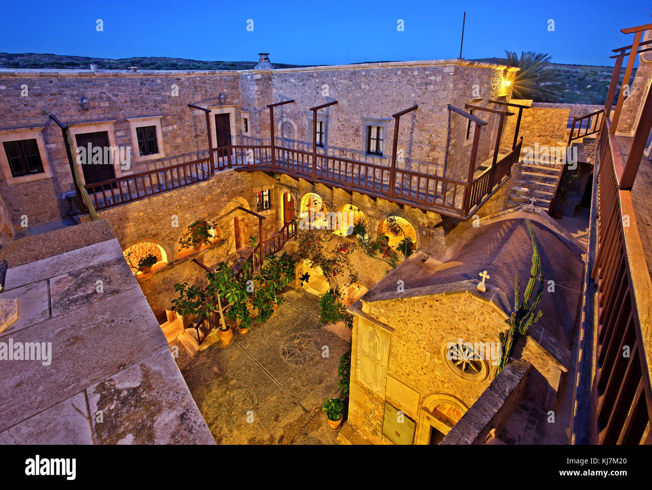 Night falling on Toplou monastery, close to famous Vai beach, Sitia ...