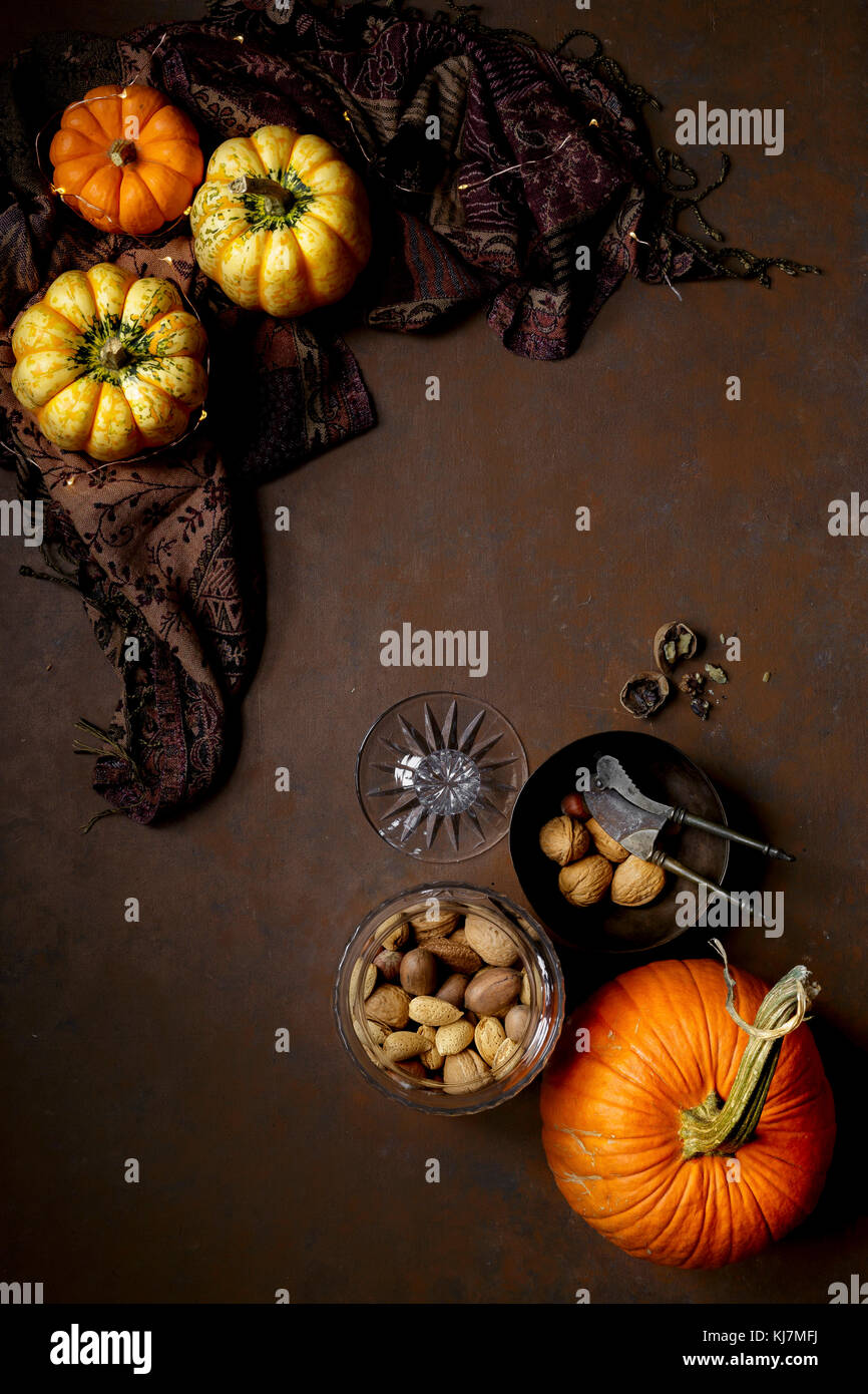 Pumpkin and nuts, fall image Stock Photo - Alamy