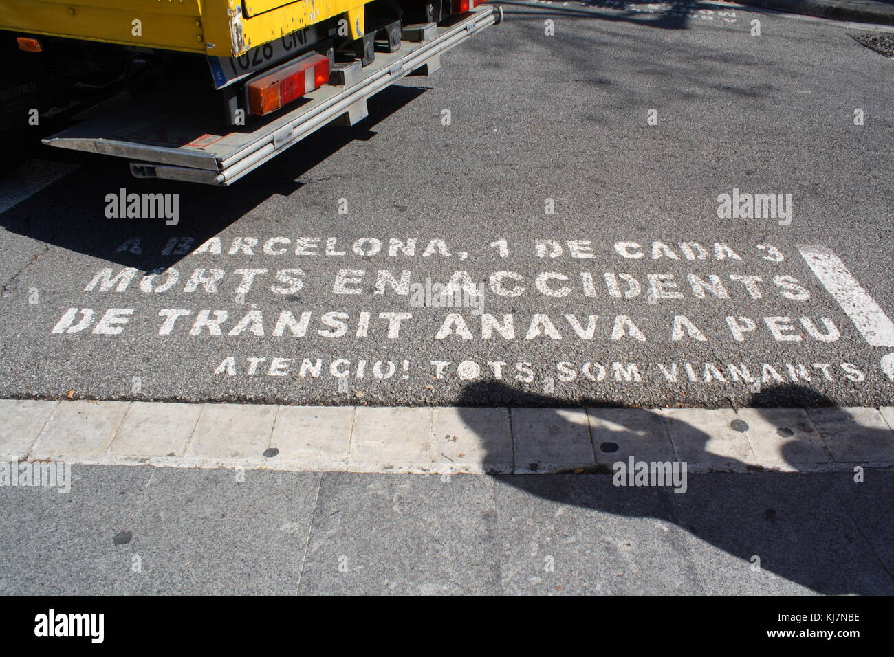 A sign on the street pavement to signal the danger of car hits Stock ...