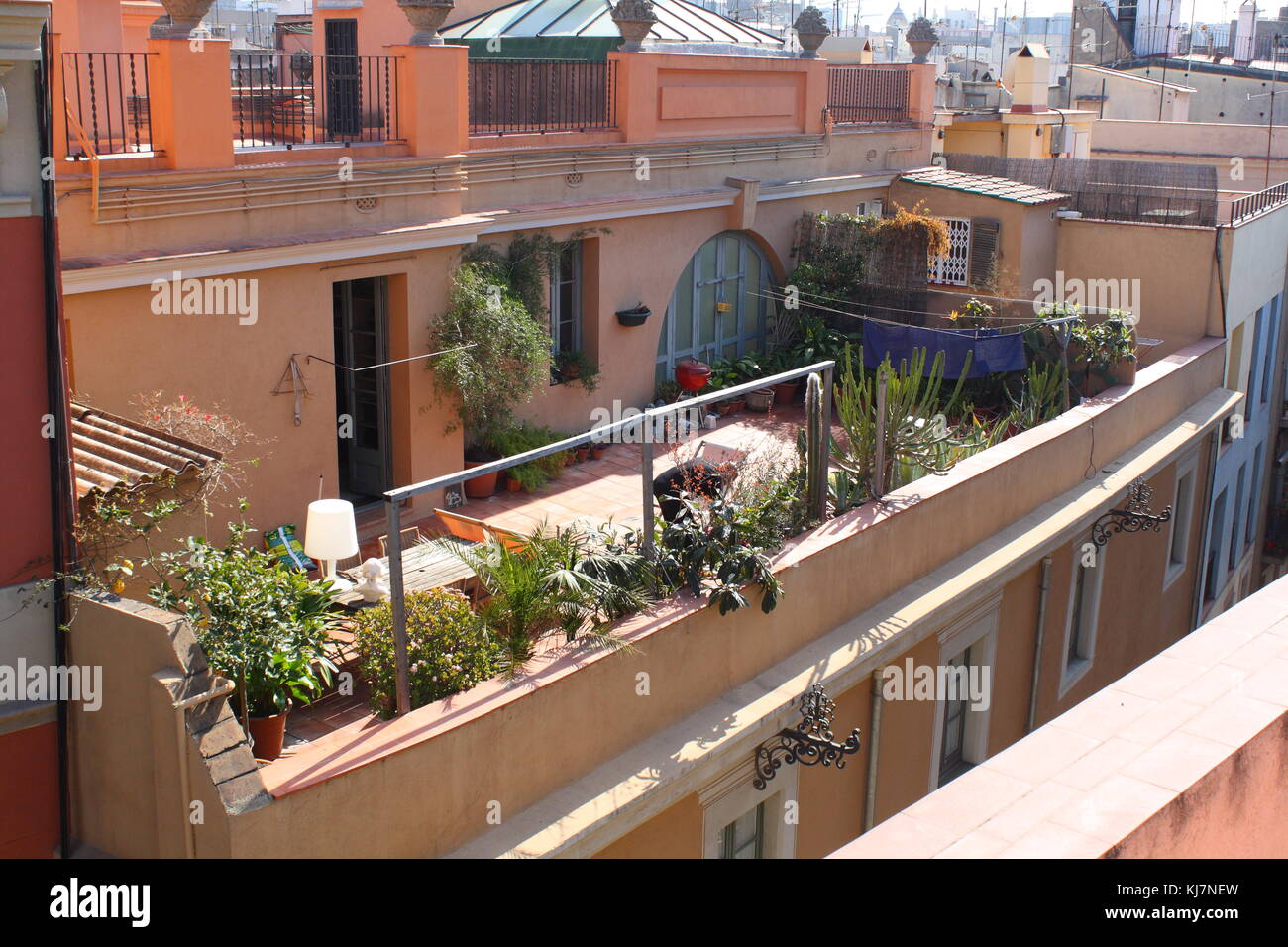 Intimate private rooftop terrace with plants, on the top floor of a ...