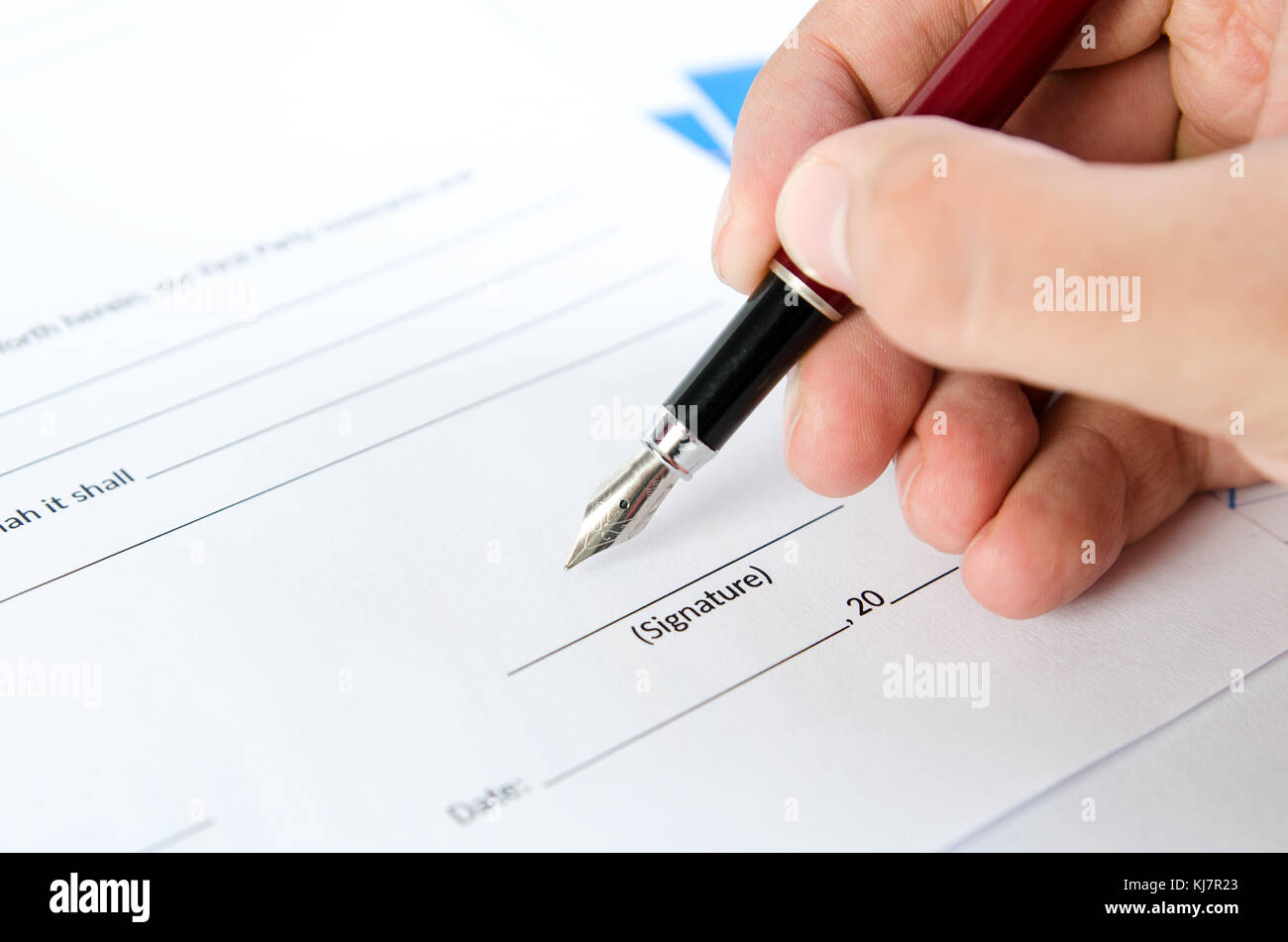 Man signs the contract with pen. document certificate contract ...