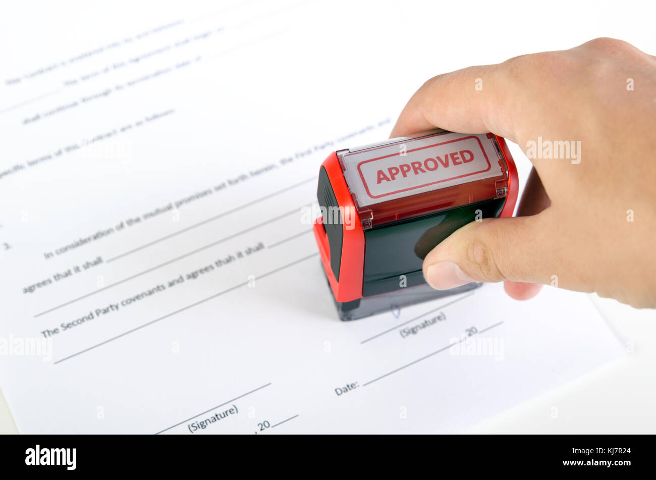 Automatic stamp on the contract document. Approved agreement. approve ...