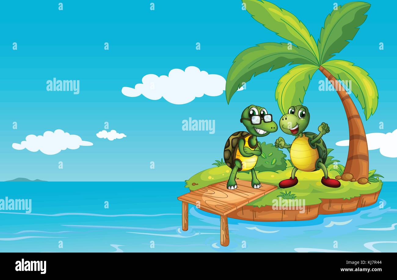 Illustration of an island with two turtles Stock Vector Image & Art - Alamy