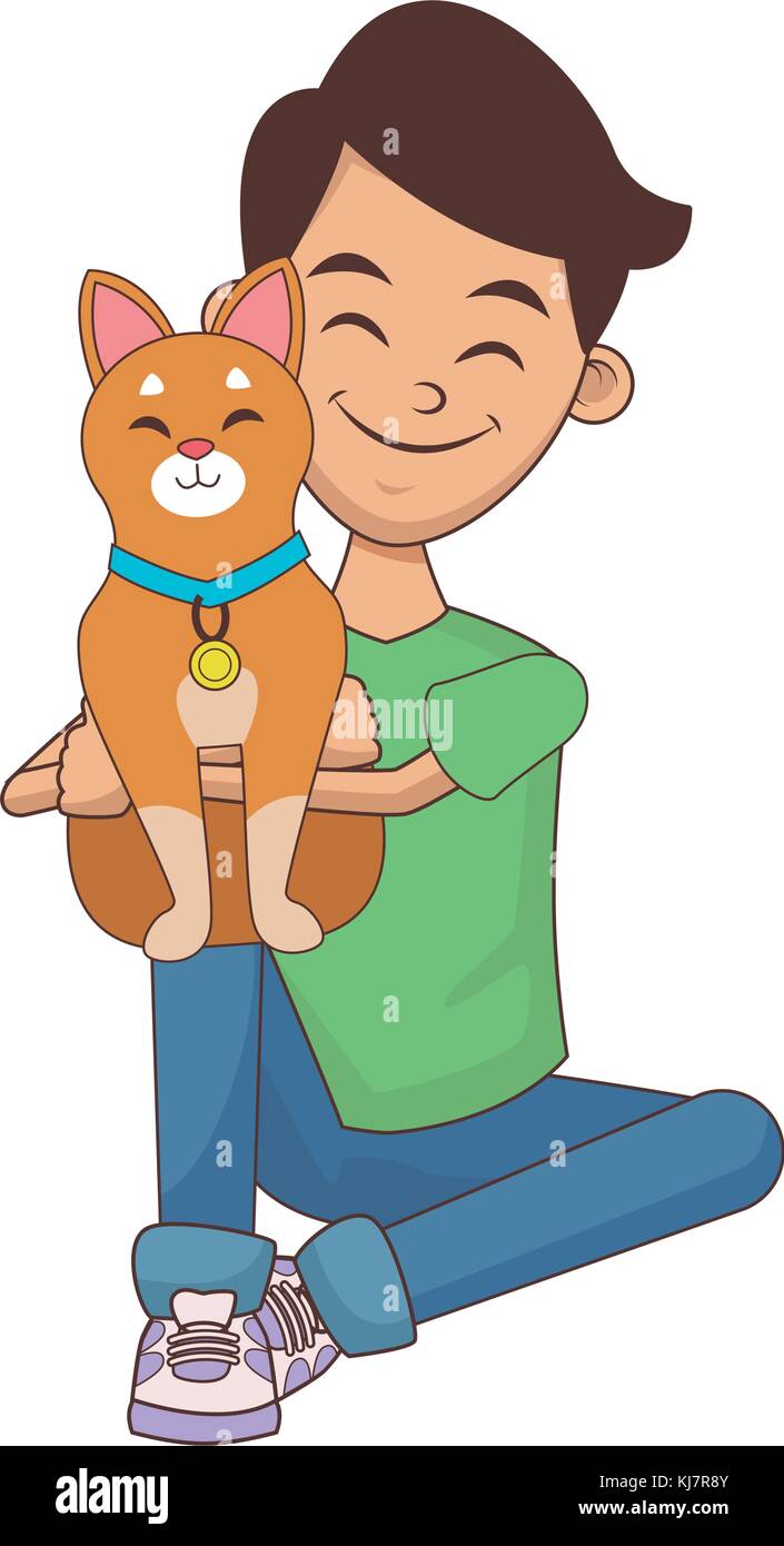 Boy with cute cat Stock Vector Image & Art - Alamy