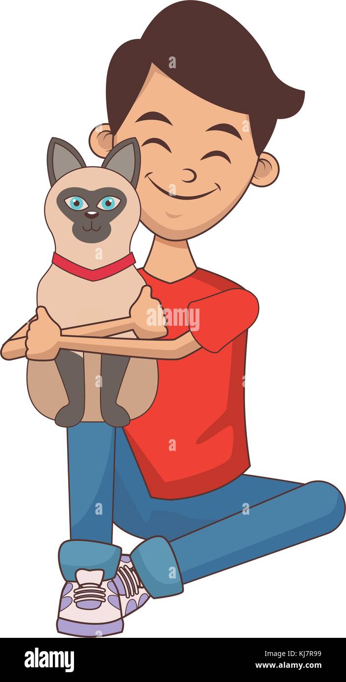 Boy with cute cat Stock Vector Image & Art - Alamy