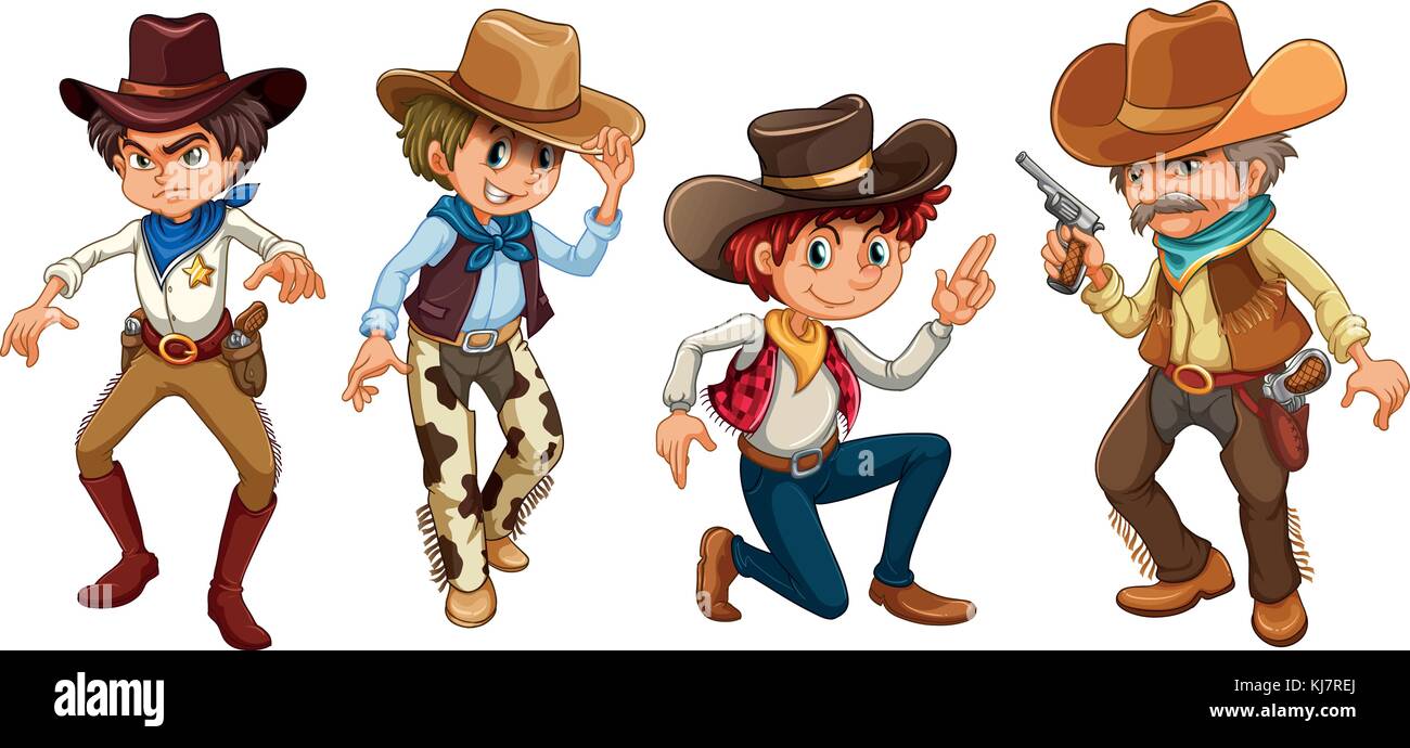 Illustration of the four cowboys on a white background Stock Vector ...