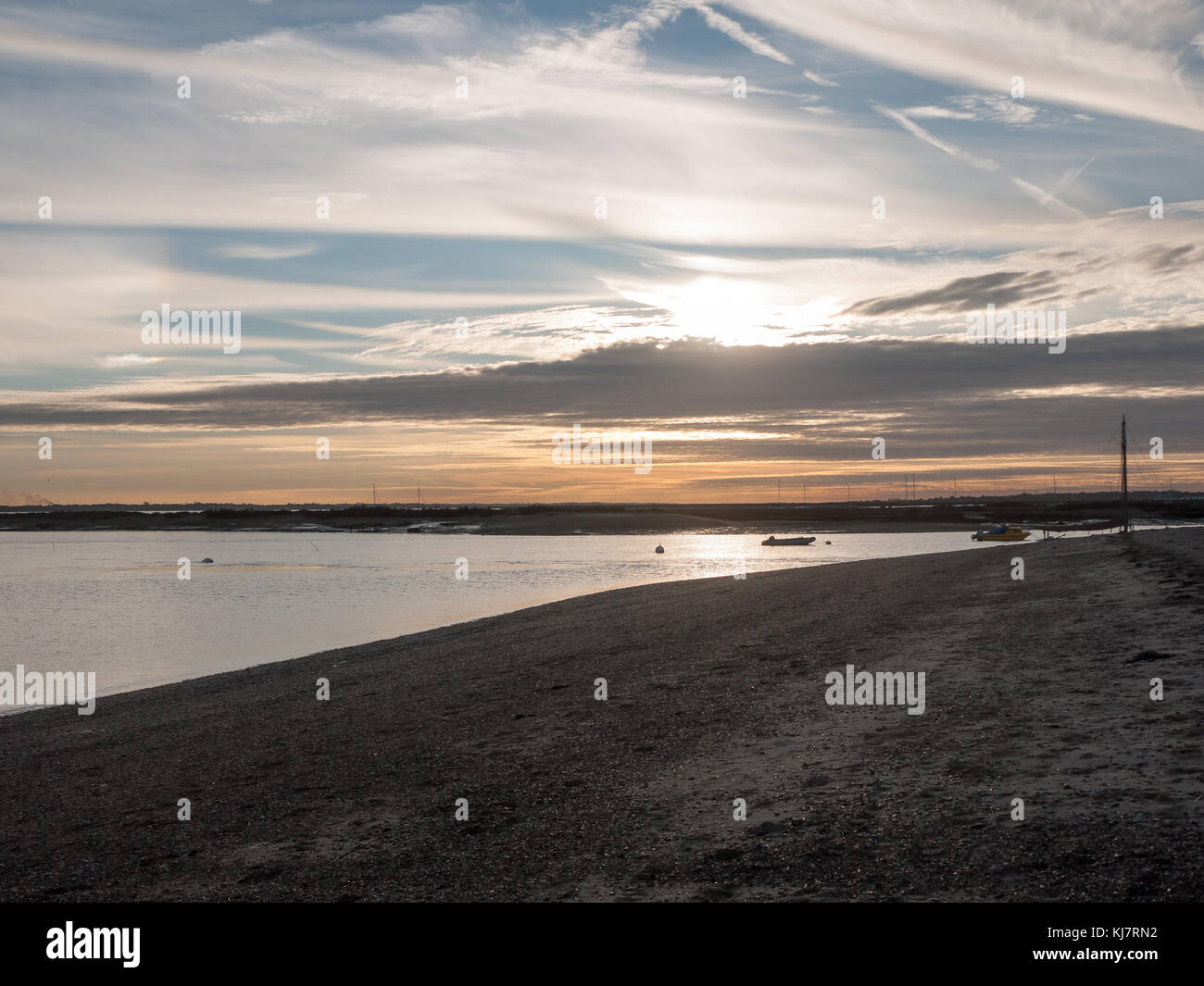 landscape horizon beach sun set sky dramatic beautiful; west mersea ...
