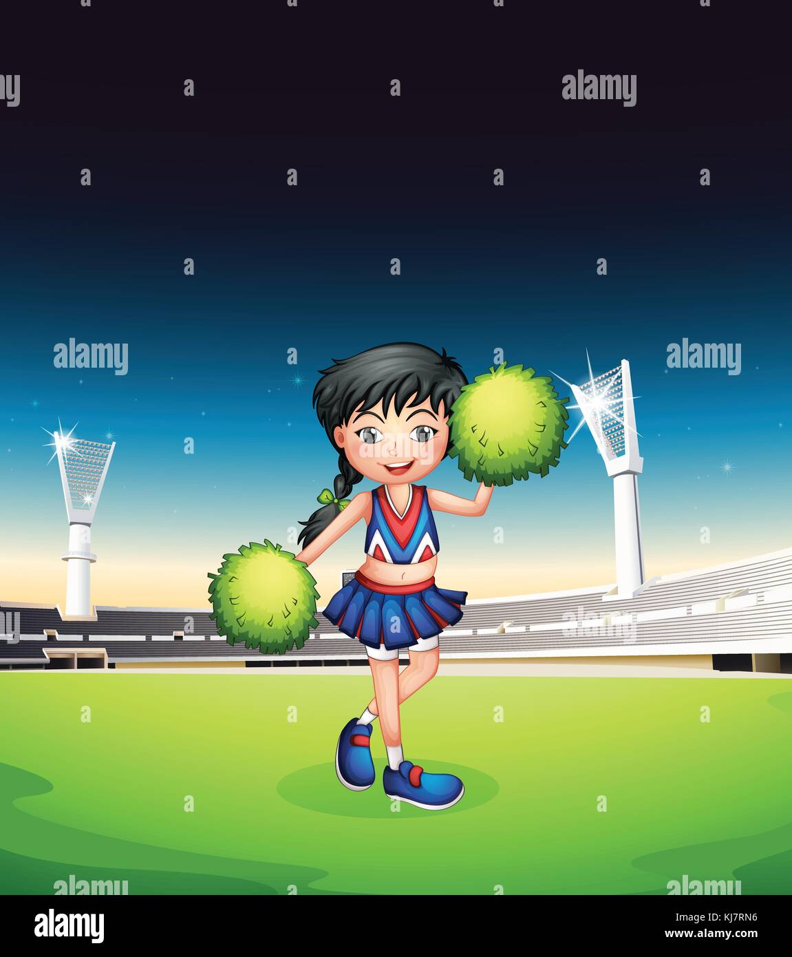 Illustration of a cheerleader performing in the football court Stock ...