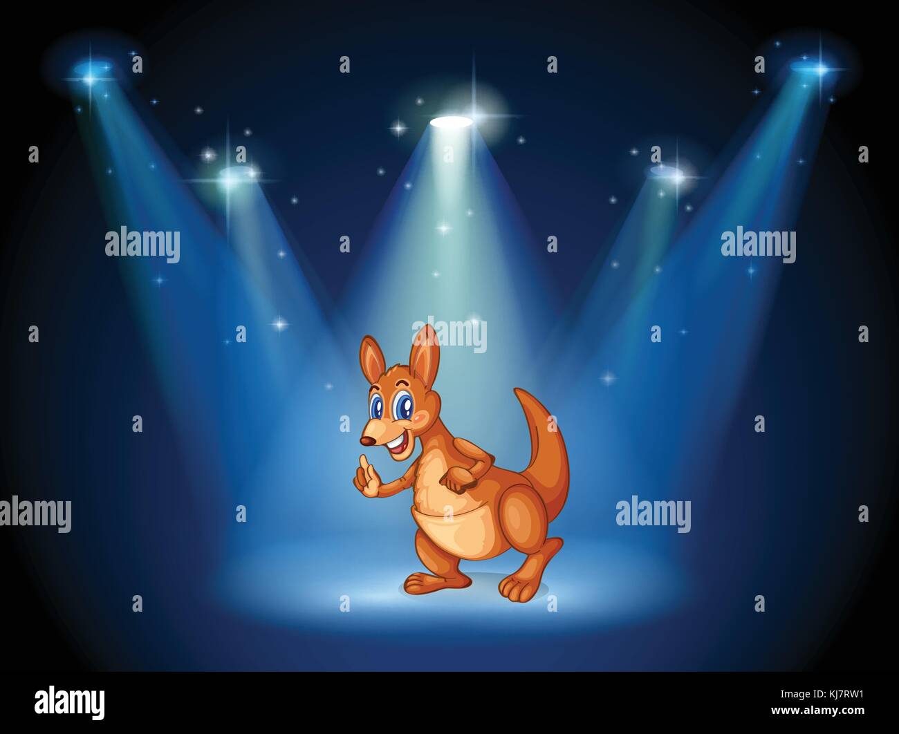 Illustration of a kangaroo at the center of the stage with spotlights ...