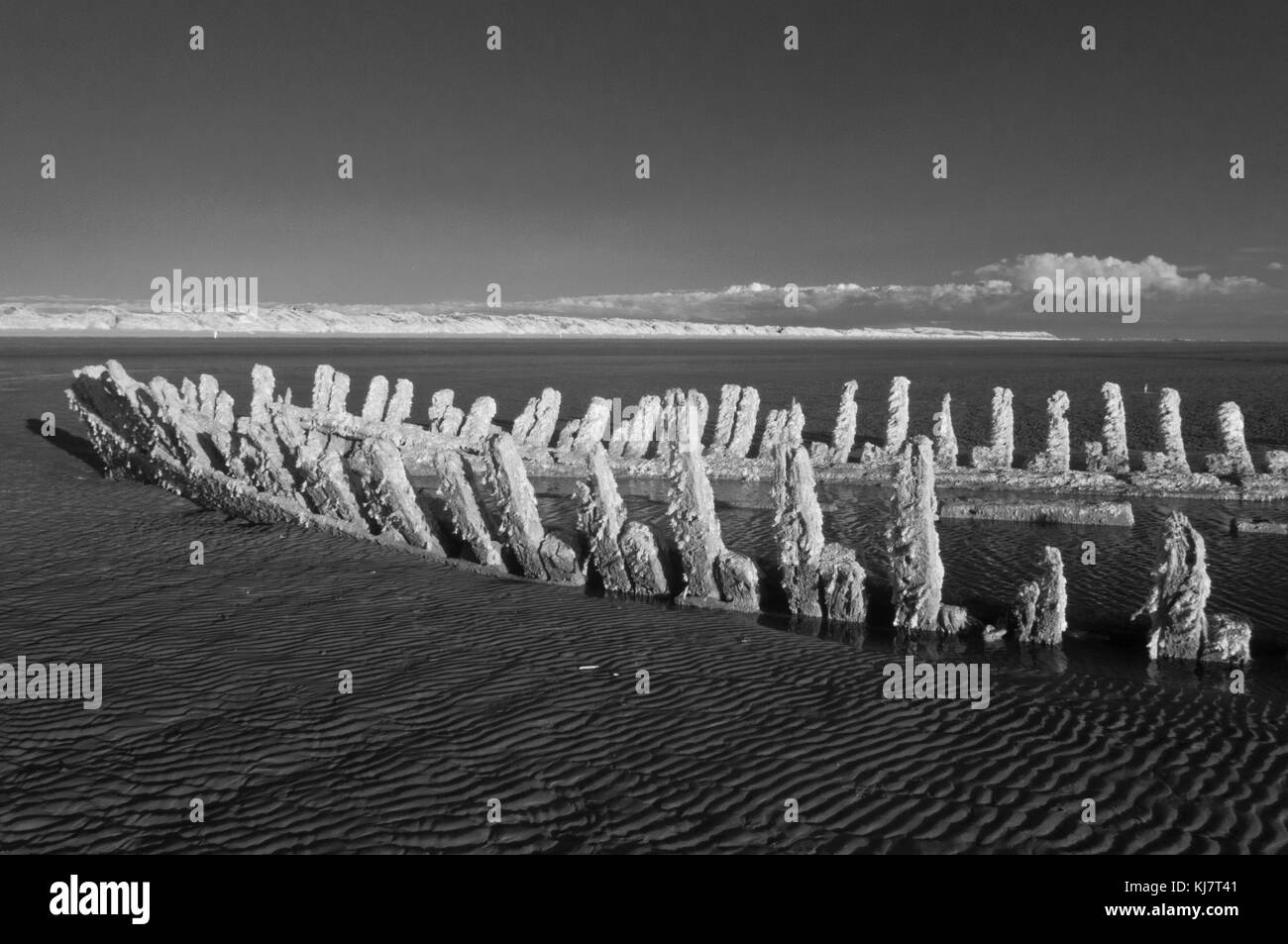 infrared picture of the exposed wreck of the wooden Norwegian barque SS ...