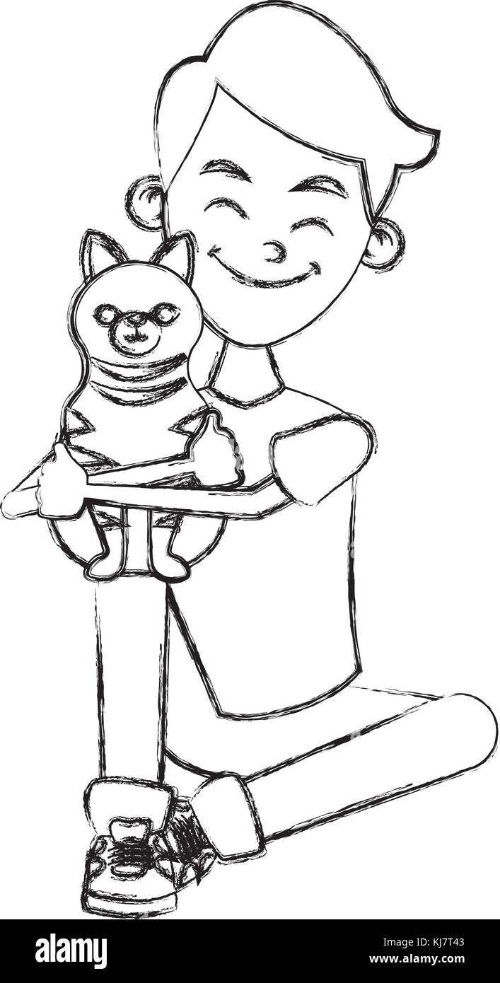 Boy with cute cat Stock Vector Image & Art - Alamy