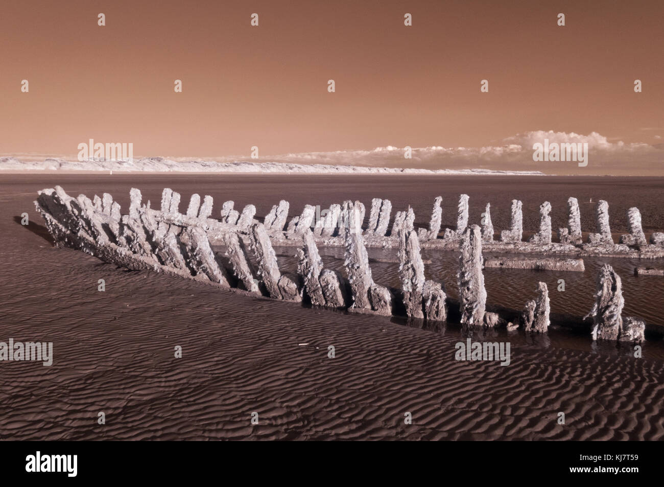 infrared picture of the exposed wreck of the wooden Norwegian barque SS ...