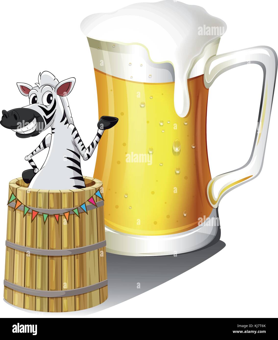 Illustration of a zebra inside a wooden container with a glass of beer ...