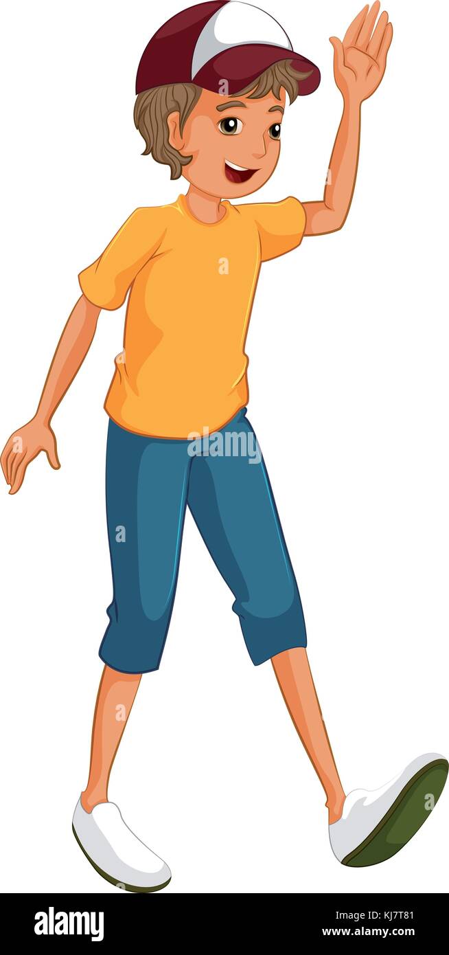 Illustation of a boy waving his hands on a white background Stock ...