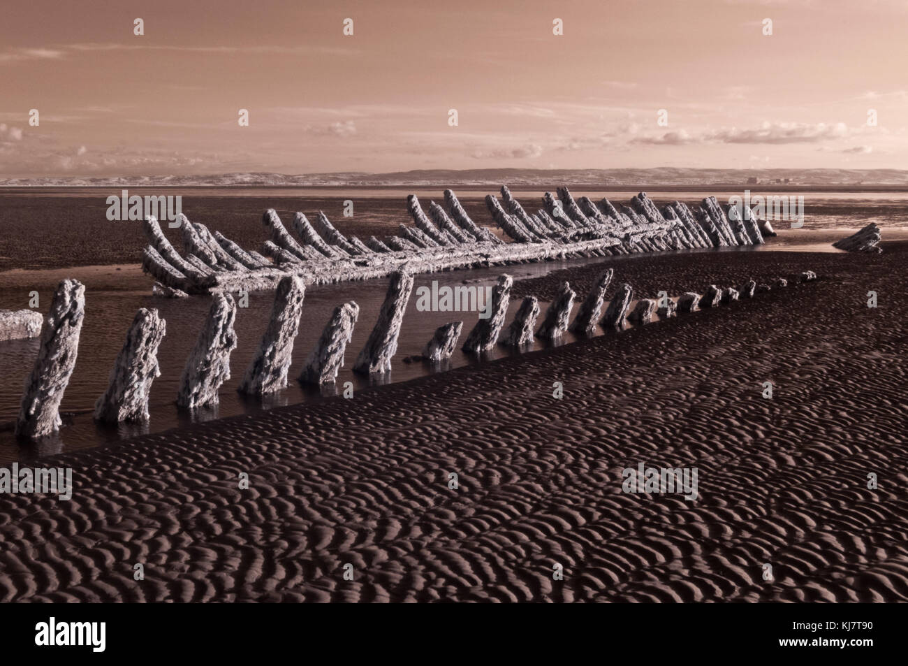 infrared picture of the exposed wreck of the wooden Norwegian barque SS ...