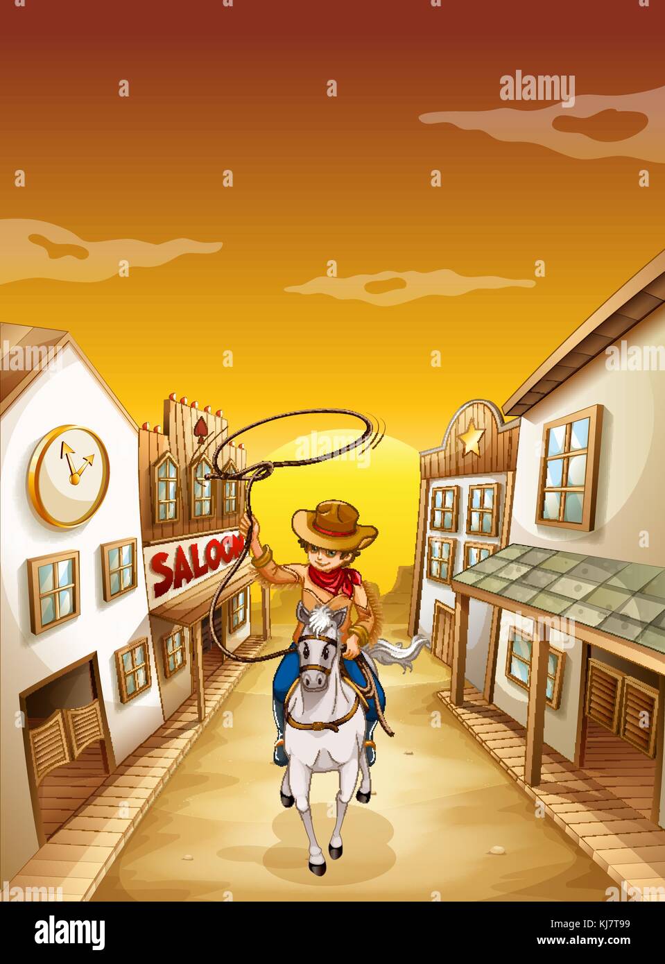 Illustration of a young boy riding in a horse with a rope Stock Vector ...