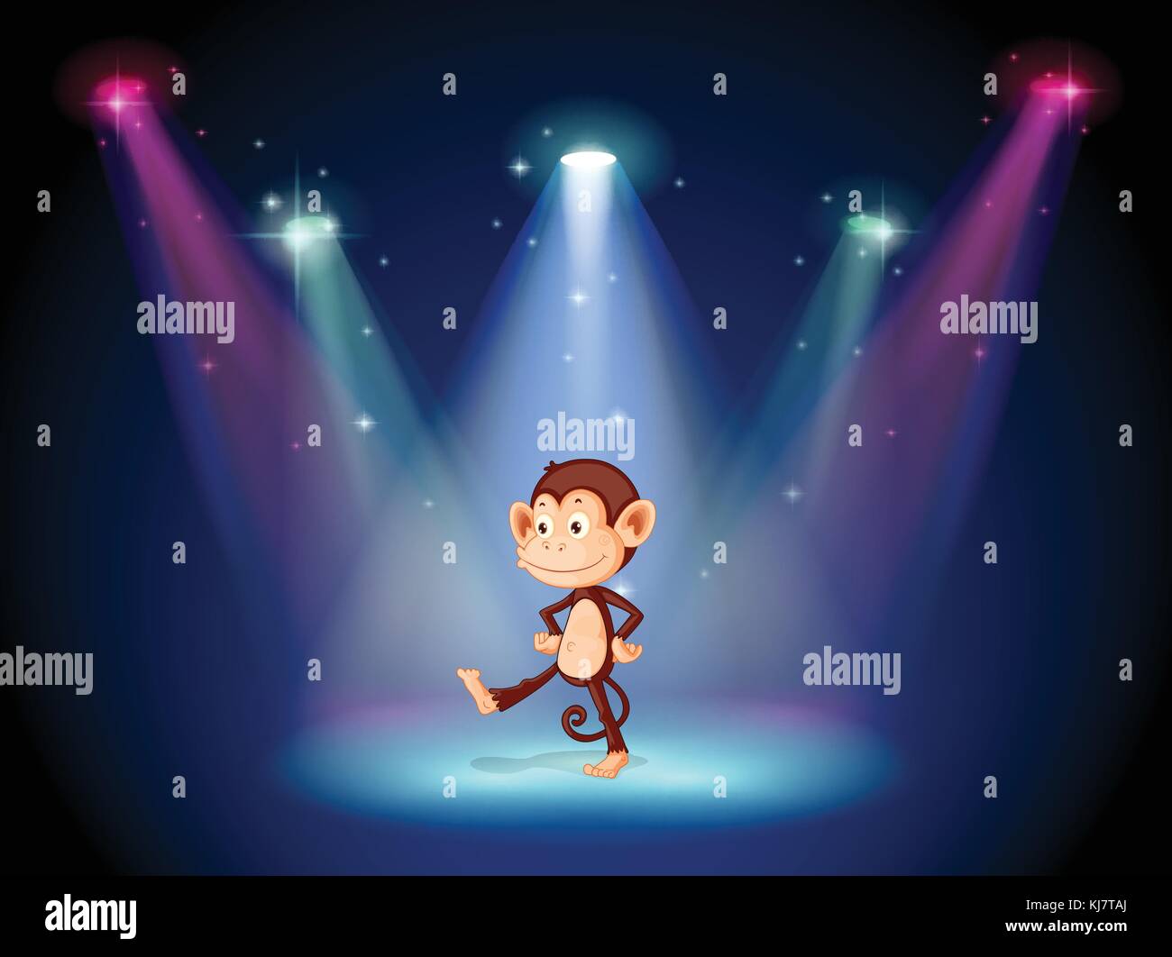 Illustration of a monkey dancing on the stage with spotlights Stock ...