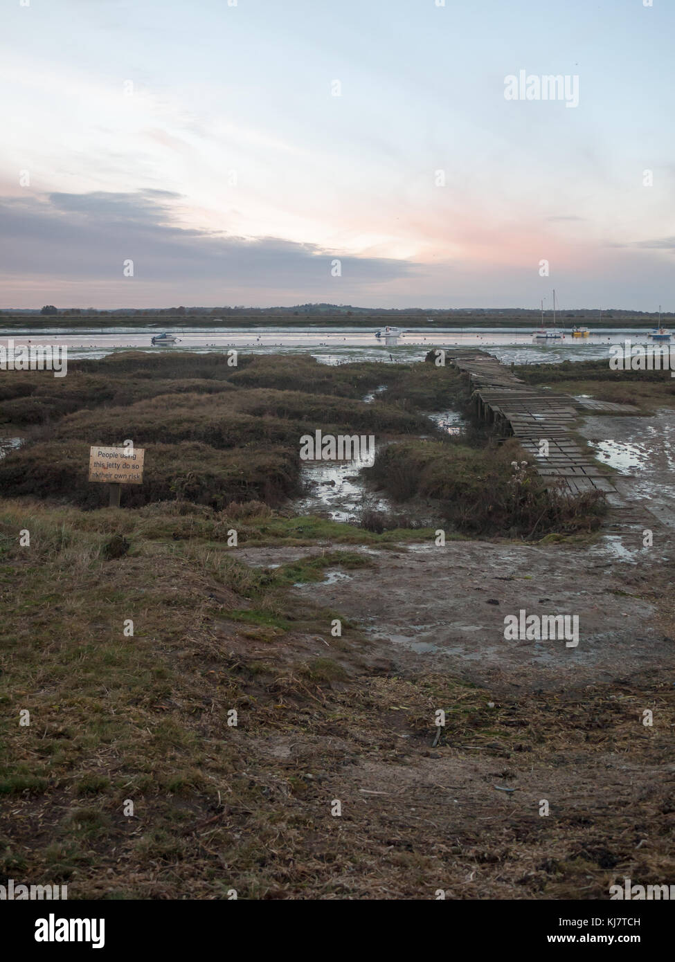 empty landscape wooden path walkway west mersea pontoon jetty; west ...