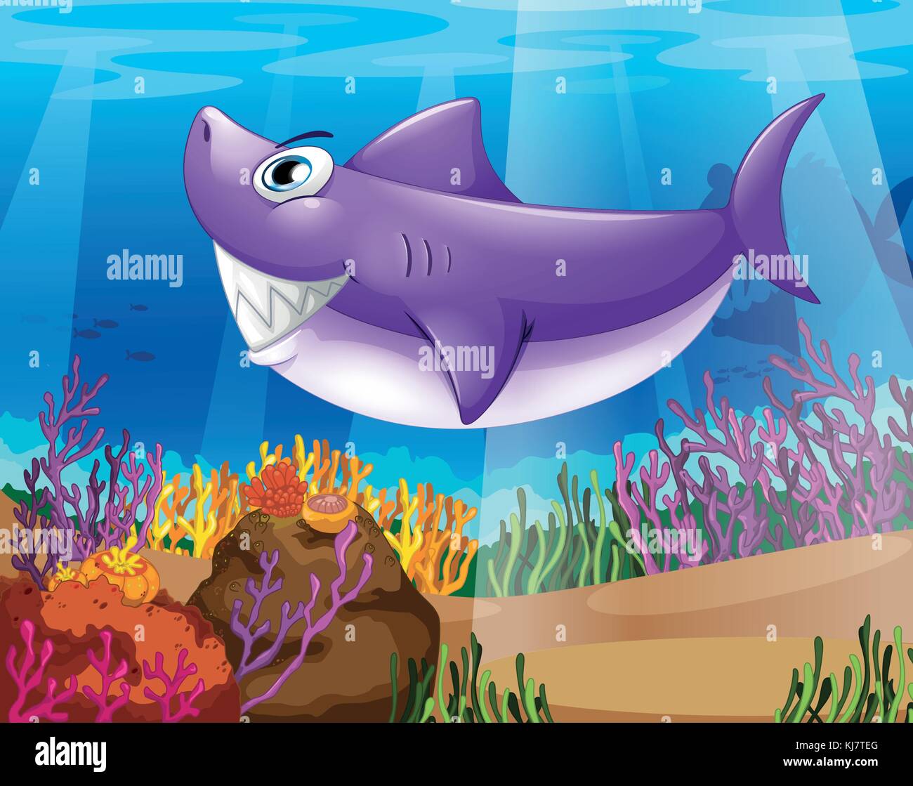 Illustration of a shark smiling at the bottom of the sea Stock Vector ...