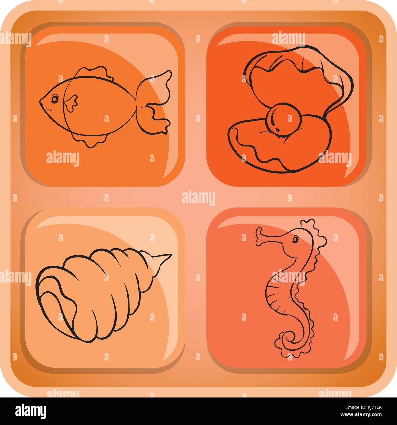 Illustration of a cube with images of sea creatures on a white ...