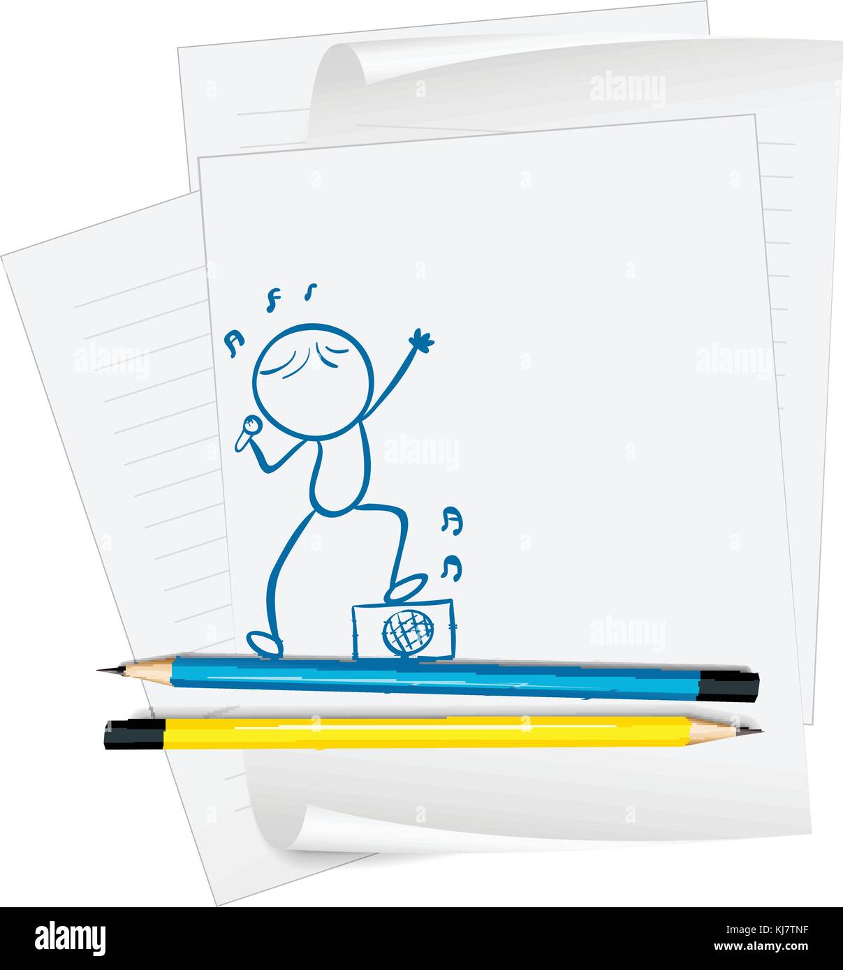Illustration of a paper with a sketch of a singer on a white background ...