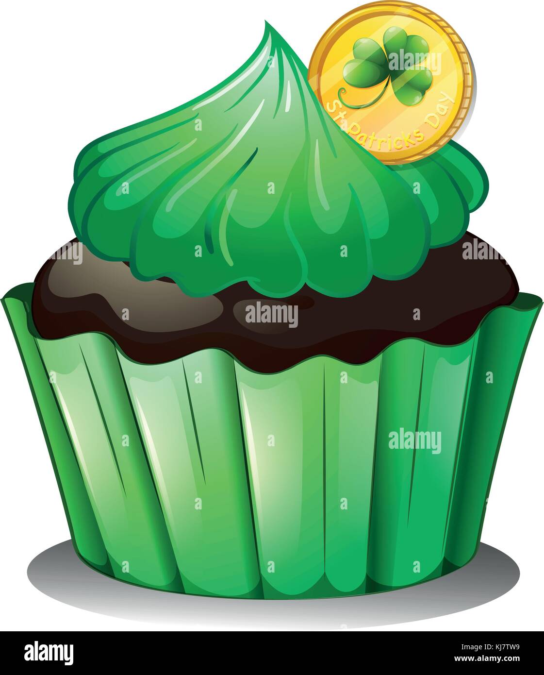 Illustration of a chocolate cupcake with a coin at the top on a white ...