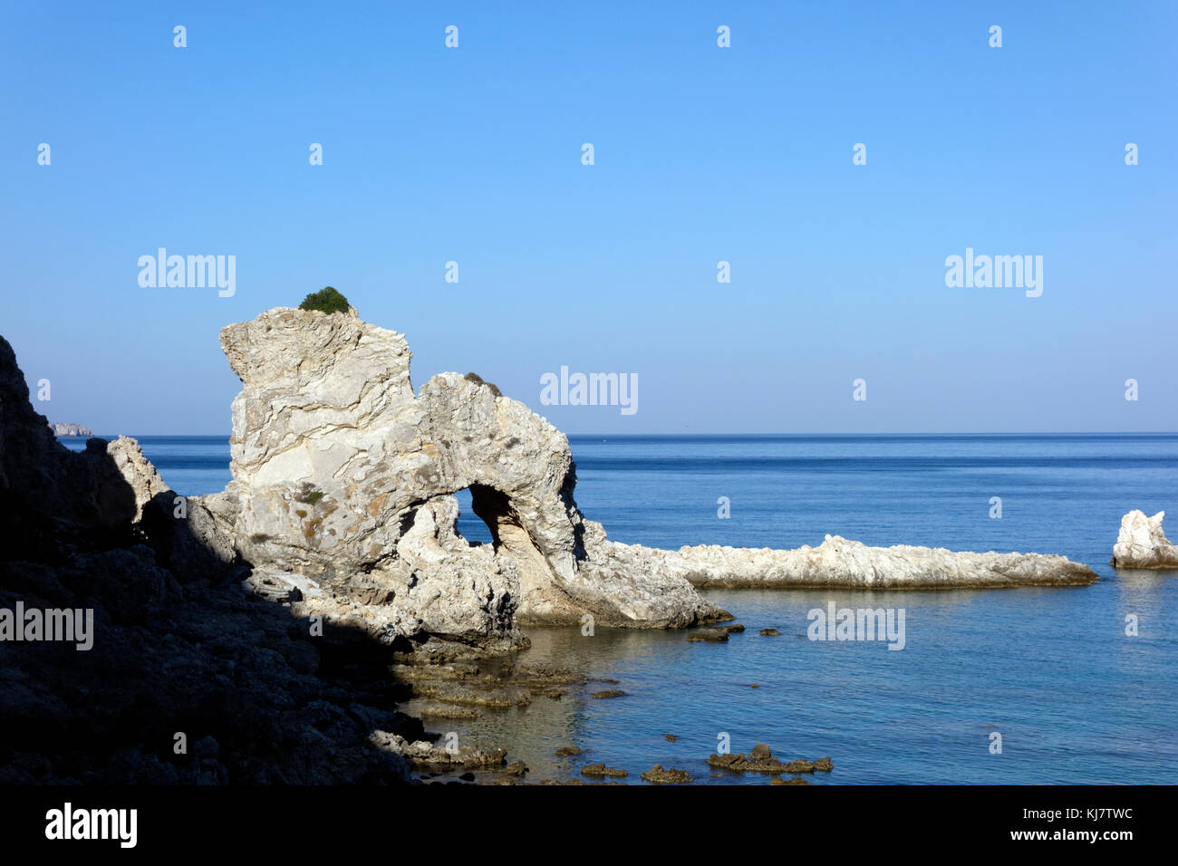 Sea arch, Grande Blue Bay, Stegna, Archangelos, Rhodes, Dodecanese ...