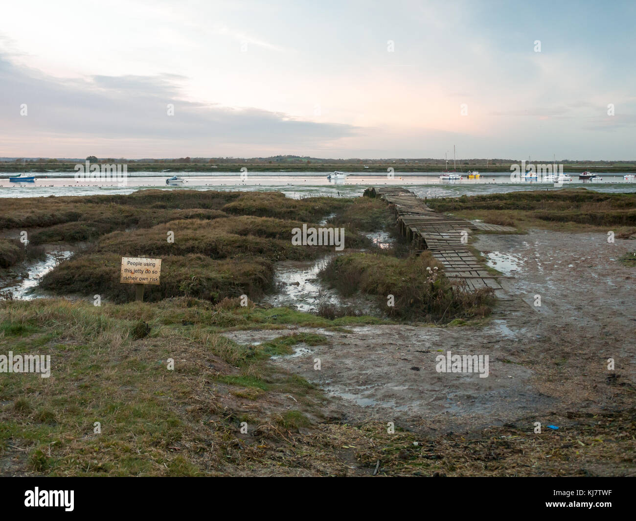 empty landscape wooden path walkway west mersea pontoon jetty; west ...