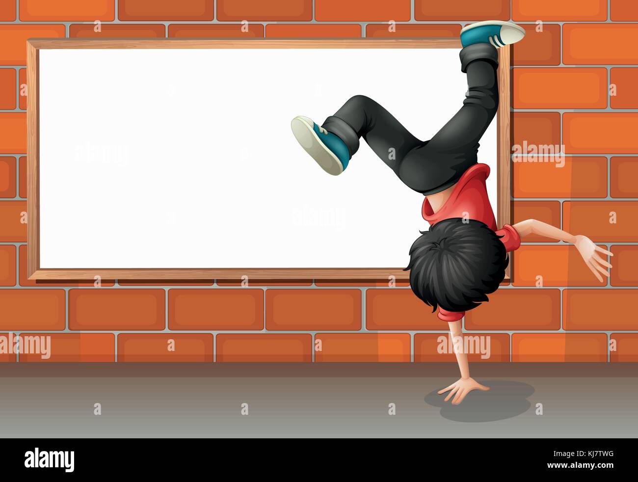 Illustration of a boy breakdancing in front of the empty board Stock ...