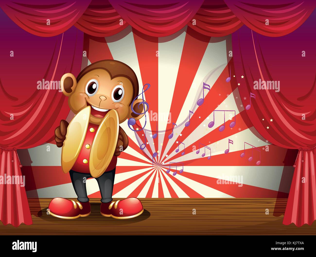 Illustration of a monkey with cymbals and musical notes at the stage ...