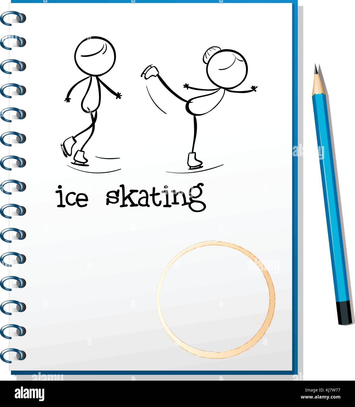 Illustration of a notebook with an image of two people ice skating on a ...