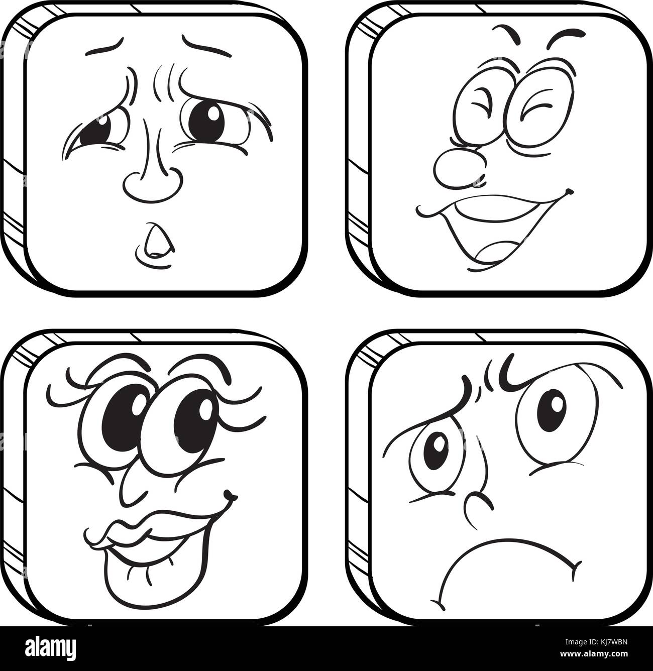 Illustration of the doodle designs of faces in a cube on a white ...