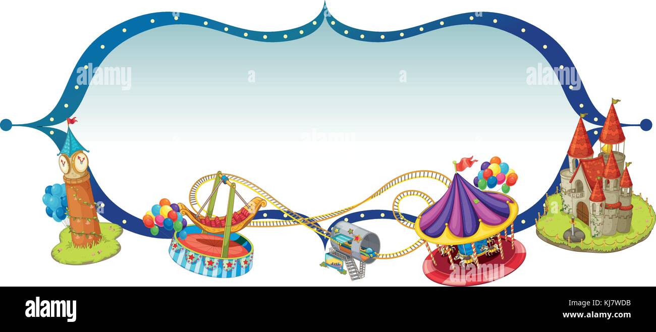 Illustration of a unique border design with castle and rides on a white ...