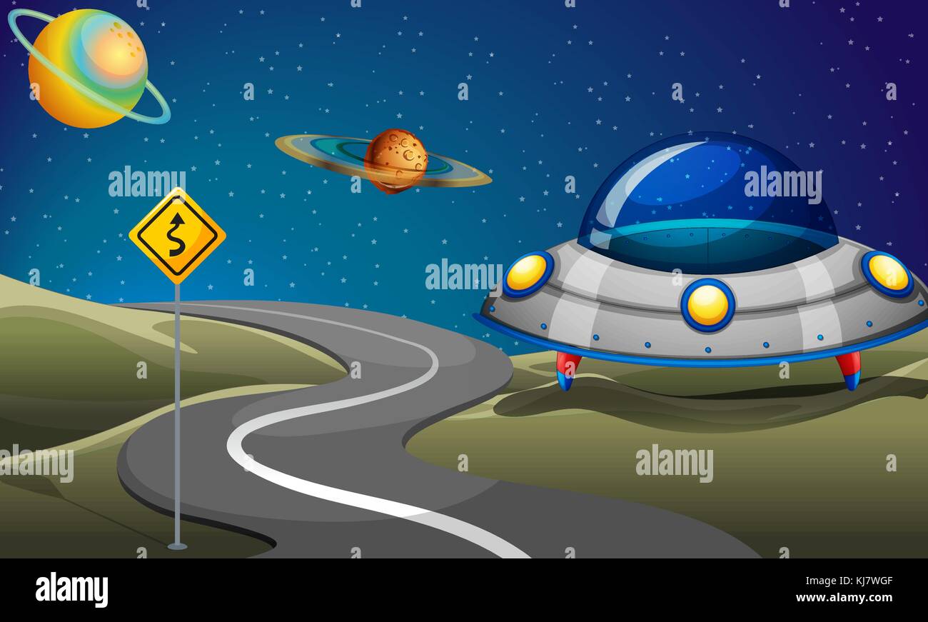 Illustration of a road near the planets Stock Vector Image & Art - Alamy