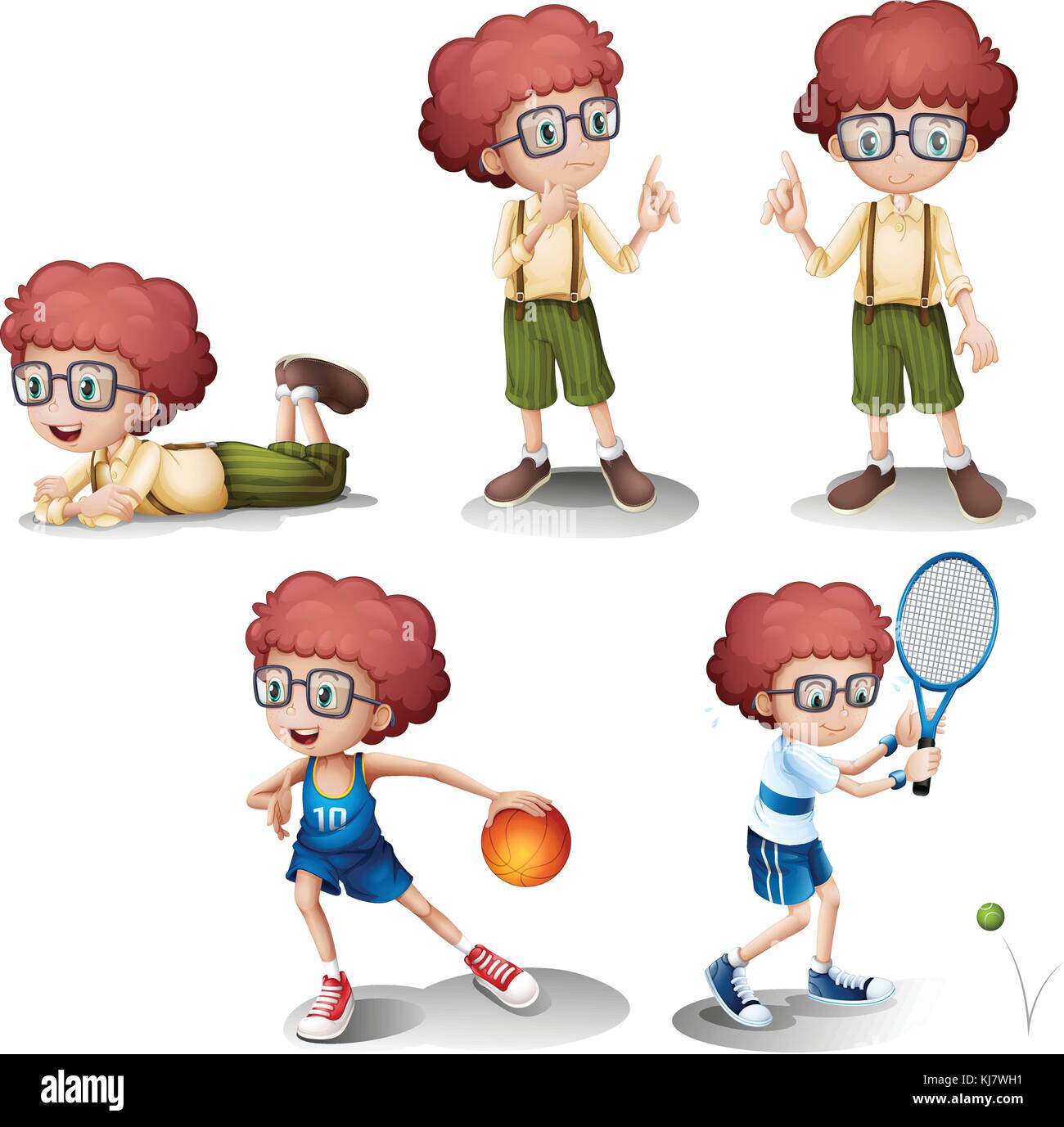Illustration of the five different activities of a young boy on a white ...