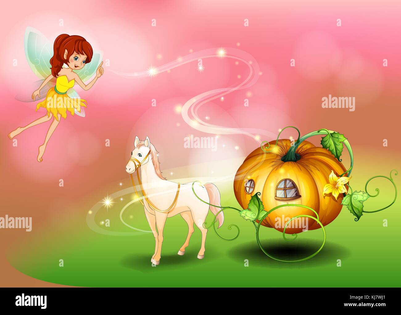Illustration of a fairy and a pumpkin cart Stock Vector Image & Art - Alamy