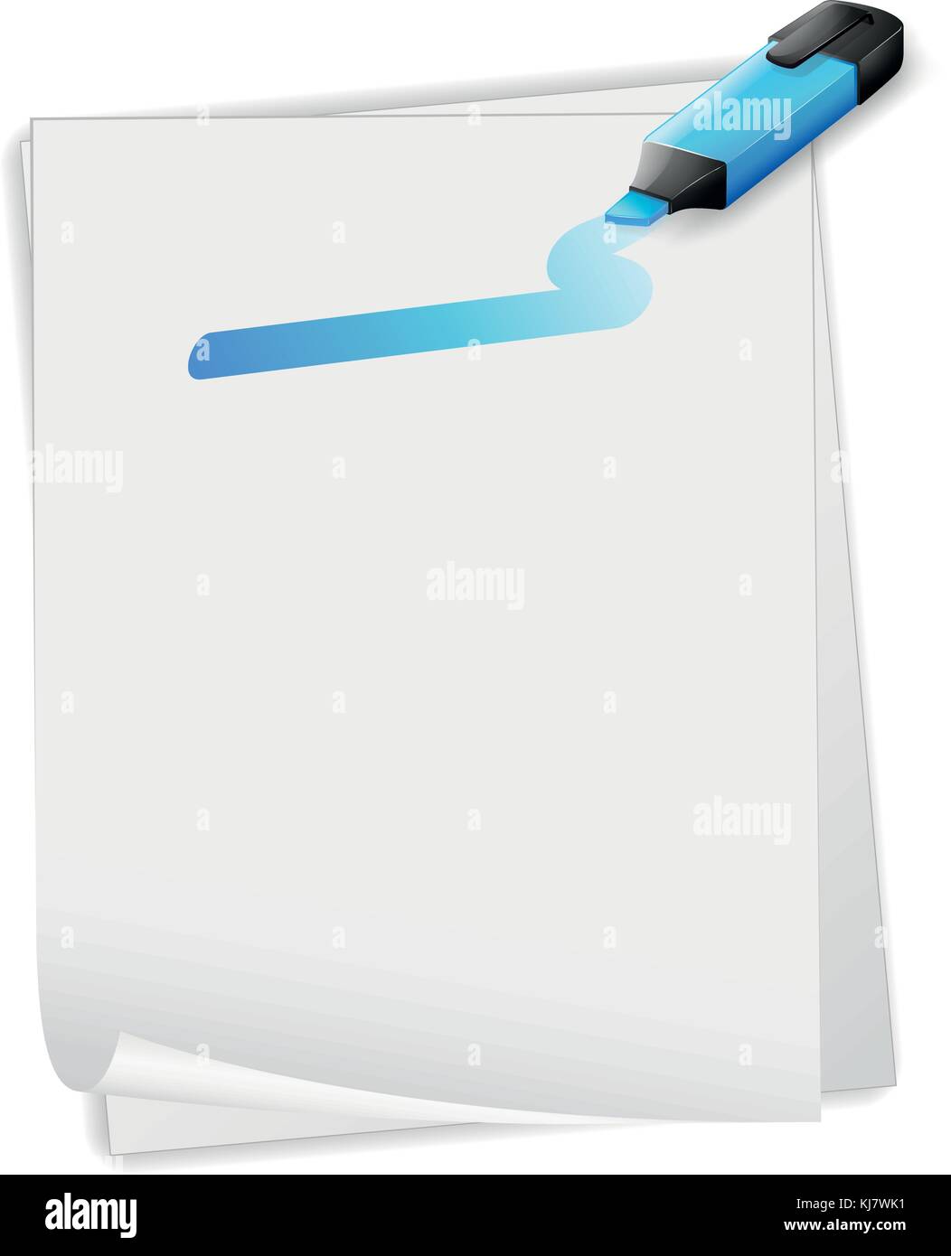 Illustartion of an empty paper with a blue marker on a white background ...